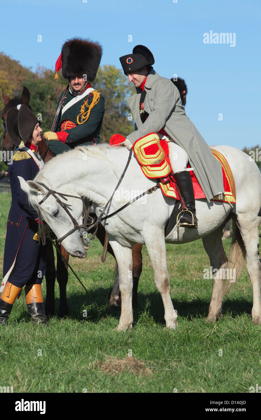 Napoleon Bonaparte (1769-1821) congratulating an artillery captain for ...