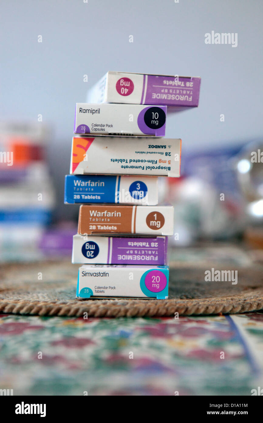 Range of medication tablets pills meds in the house of elderly old ...