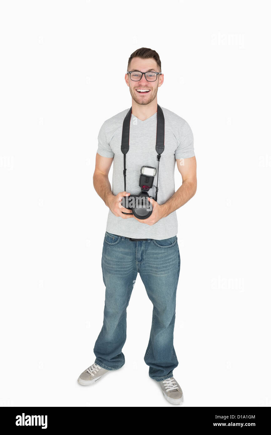 Portrait of male photographer with photographic camera Stock Photo - Alamy