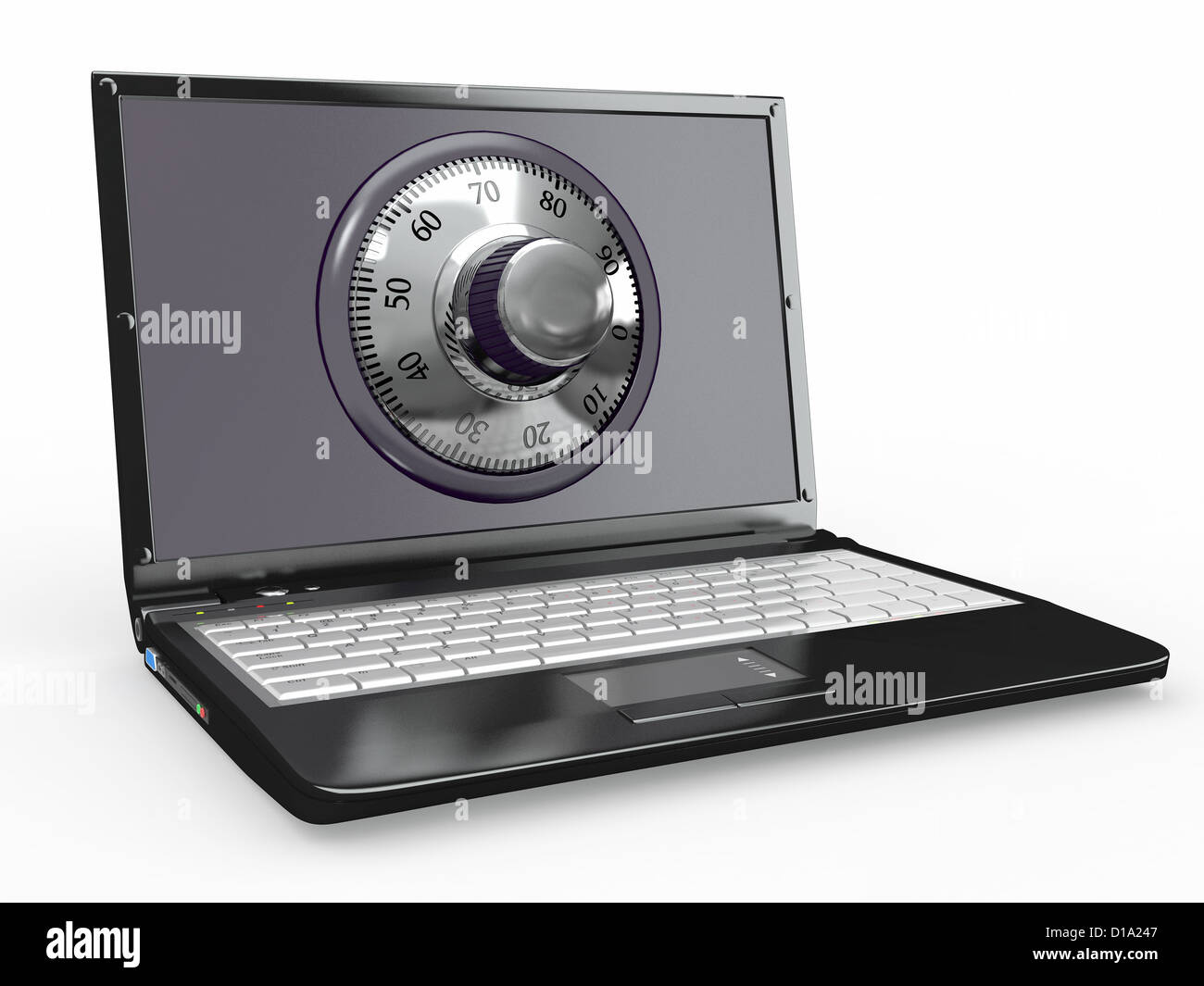 Laptop with steel security lock. Password. 3d Stock Photo - Alamy
