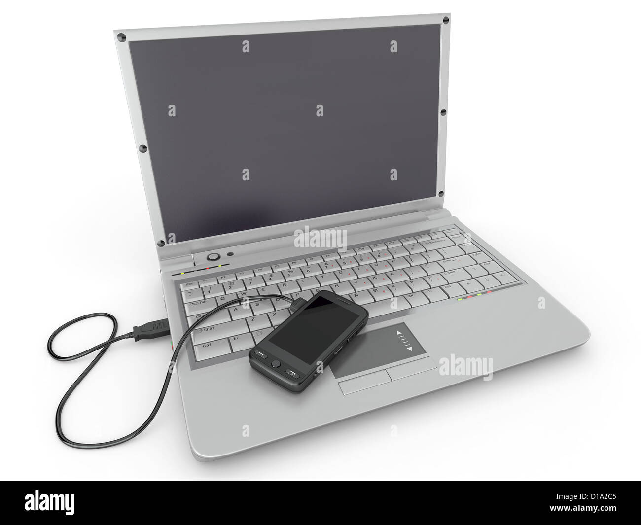 Connect. Laptop and cell phone concept on white background. 3d Stock ...