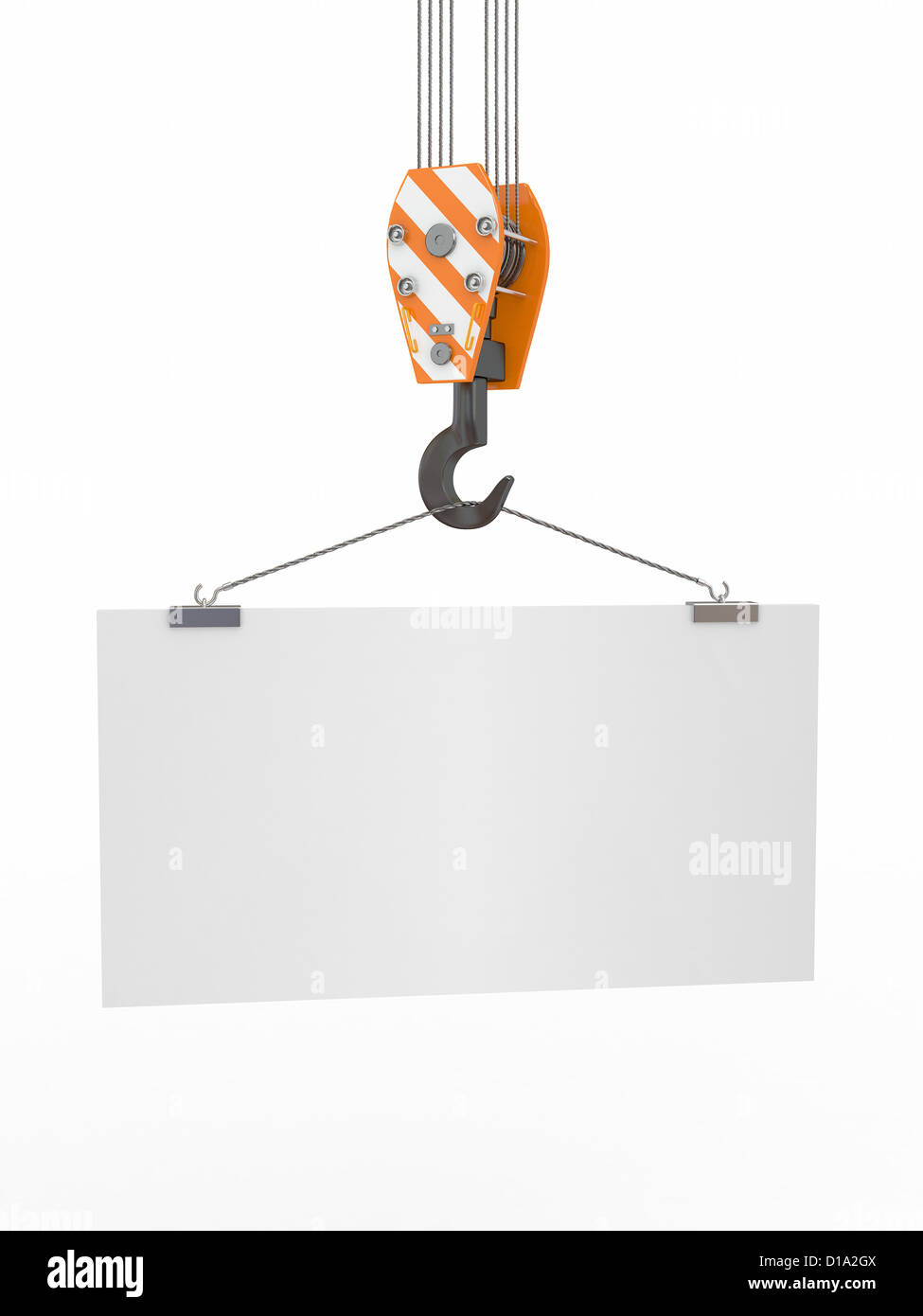 Crane hook with empty board on white isolated background. 3d Stock ...