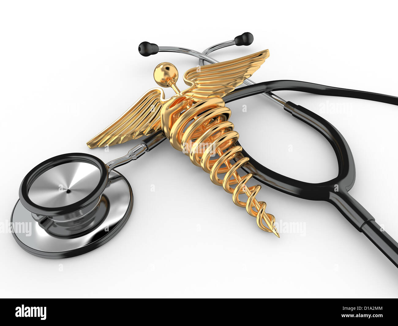 Stethoscope with symbol of medicine, caduceus. 3d Stock Photo - Alamy