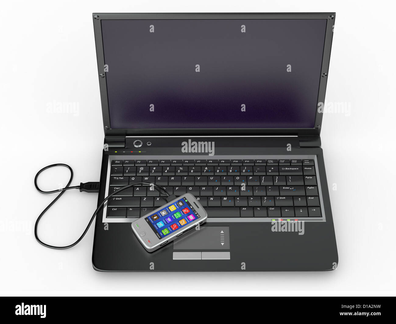 Connect. Laptop and cell phone concept on white background. 3d Stock ...