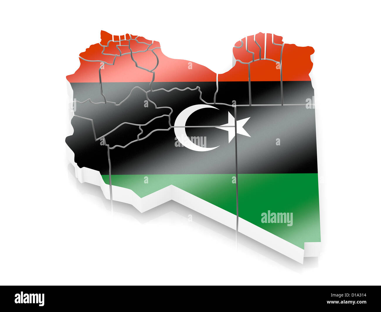 Libya flag on 3d map hi-res stock photography and images - Alamy