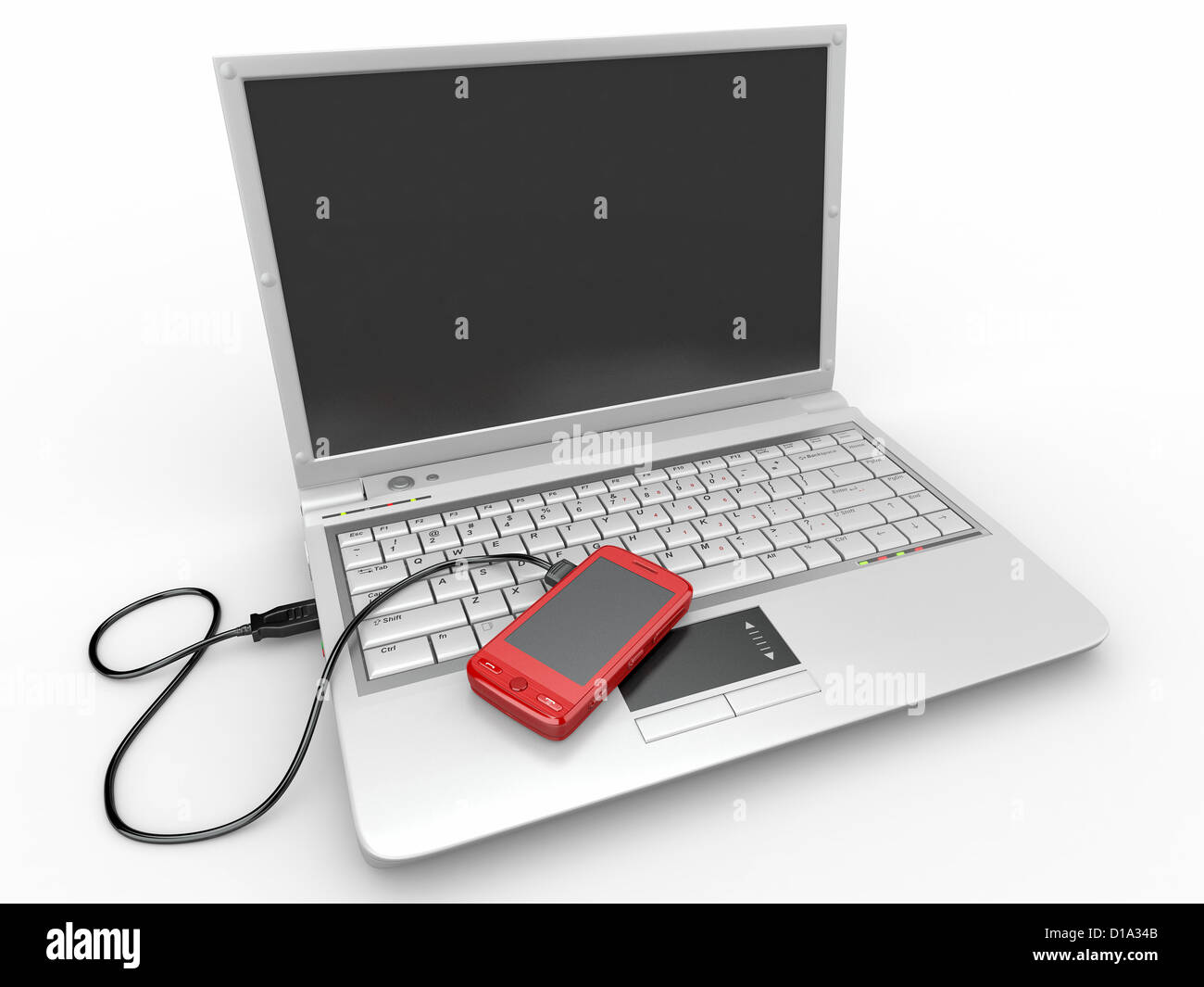 Connect. Laptop and cell phone concept on white background. 3d Stock ...