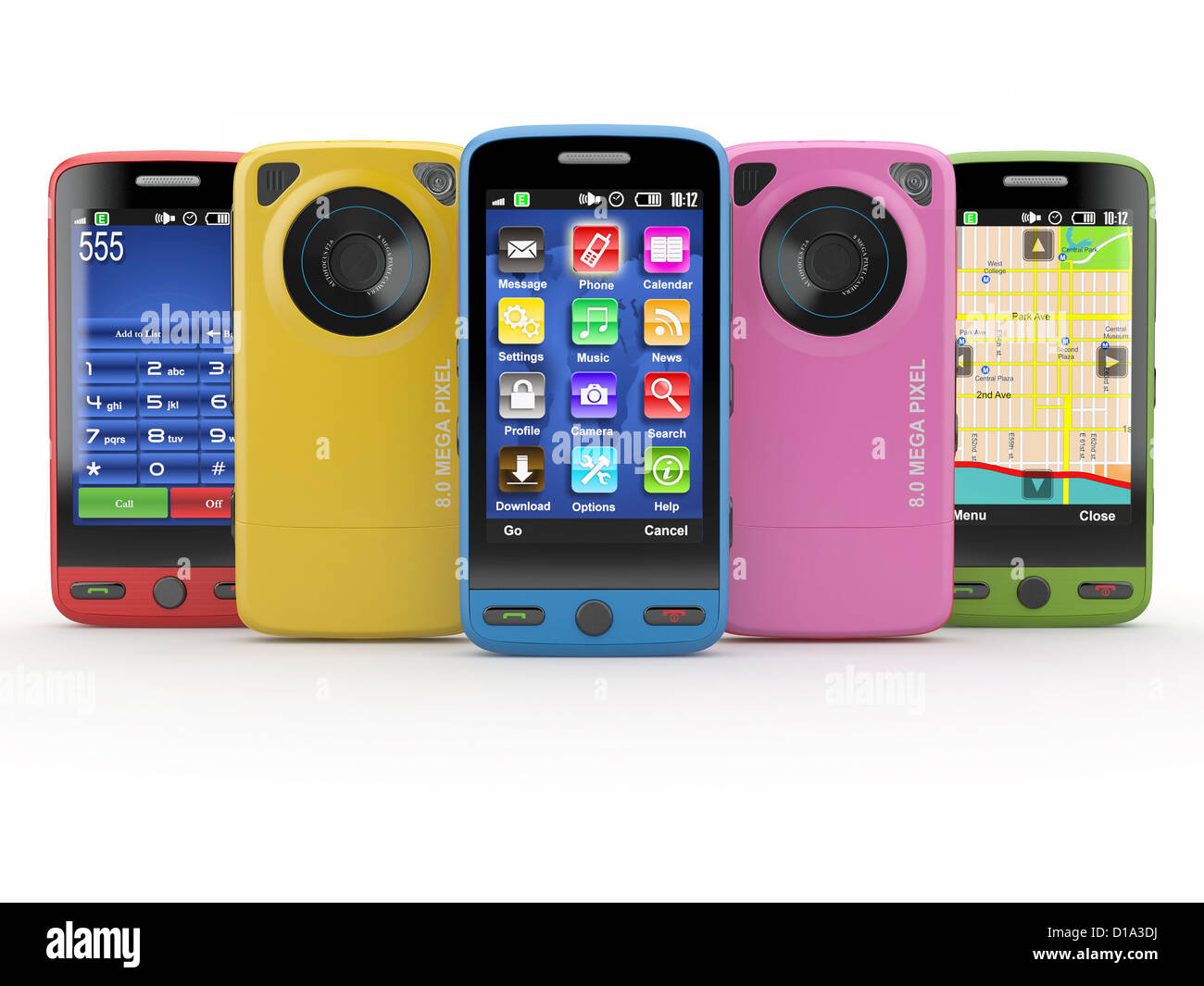 Row of mobile phone with photo camera. 3d Stock Photo - Alamy