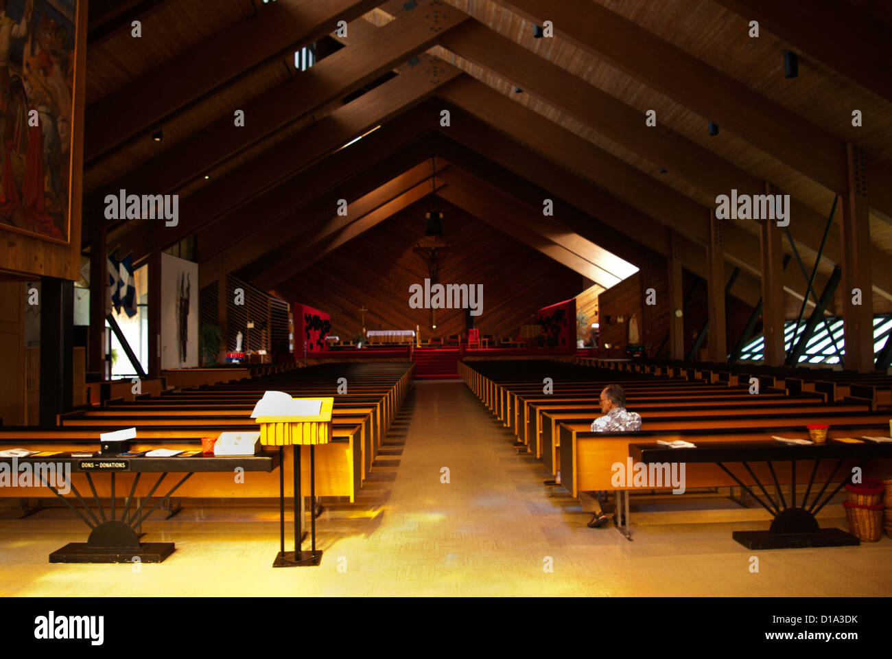 Inside Cathedrale du Christ-Roi, 1969, following lines of mountains and ...