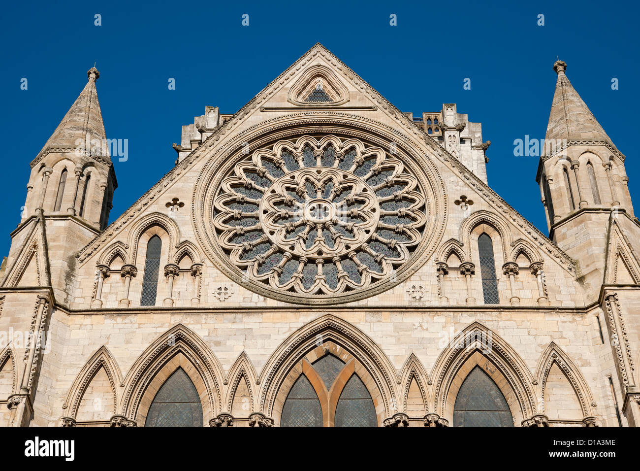 Close up of The Rose Window with blue sky in background York Minster ...