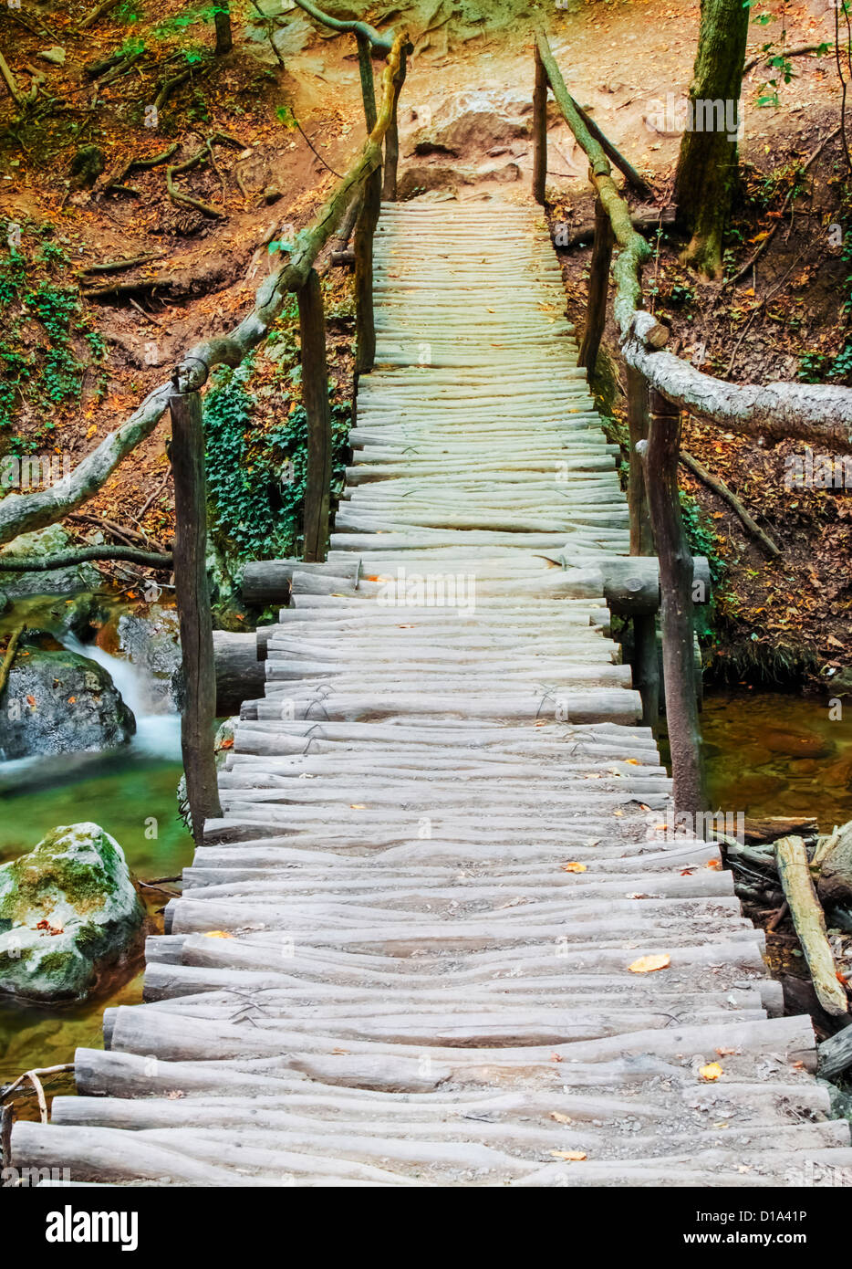 old decorative wooden bridge in autumn park Stock Photo - Alamy