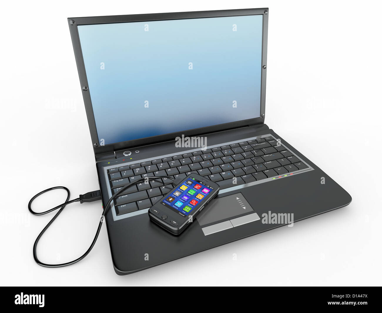 Connect. Laptop and cell phone concept on white background. 3d Stock ...