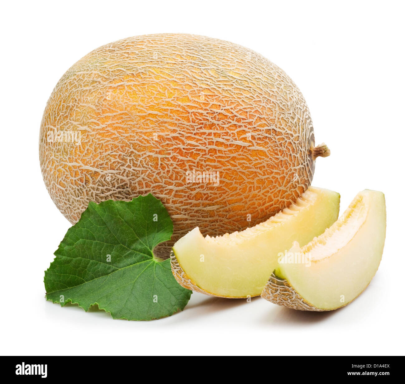 Ripe melon with sliced over white background Stock Photo - Alamy