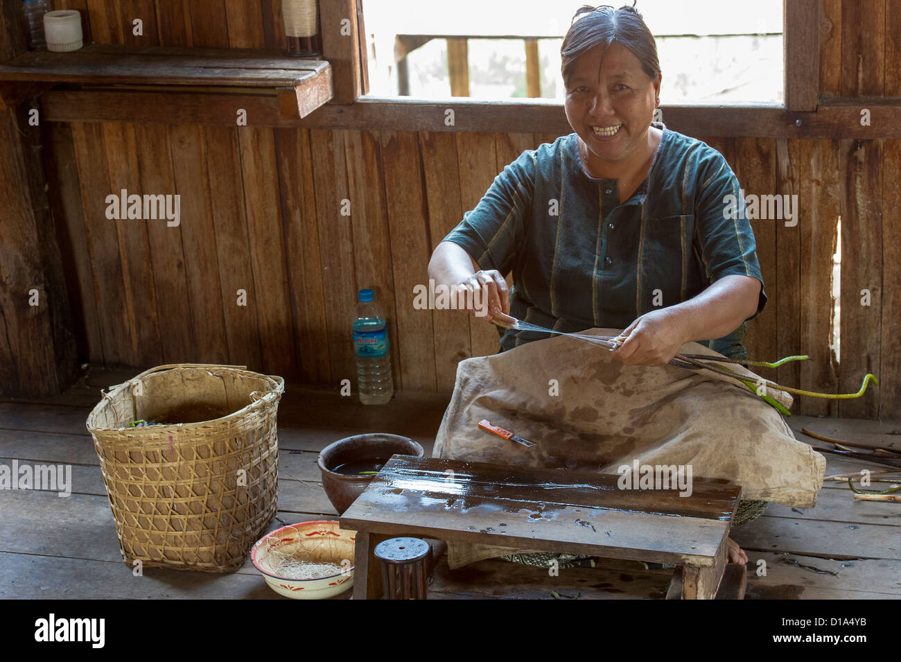 Making lotus flower fabric or silk also called lotus weaving in Myanmar ...
