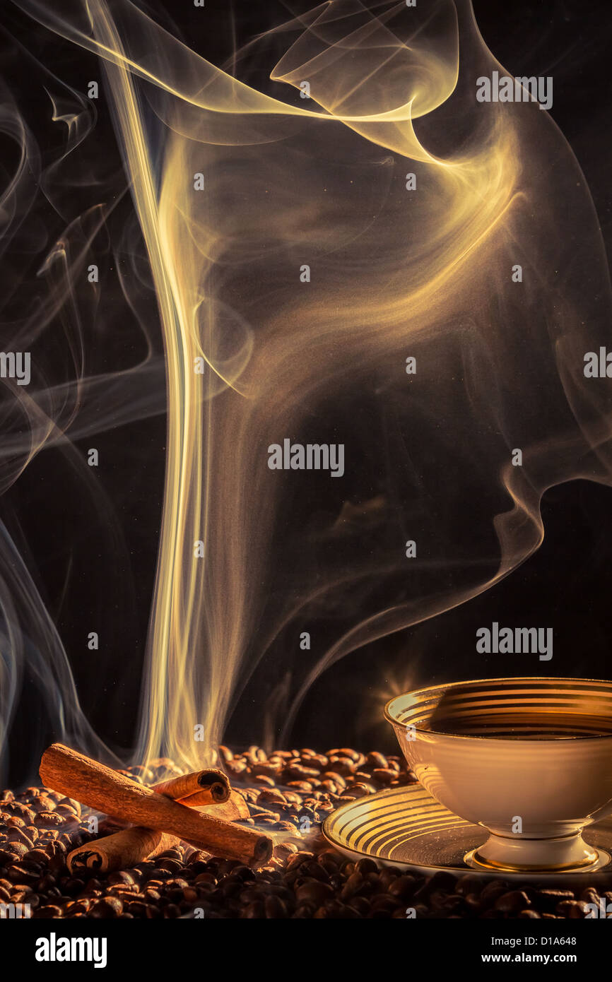 Strange smoke rising over the roasted coffee Stock Photo - Alamy