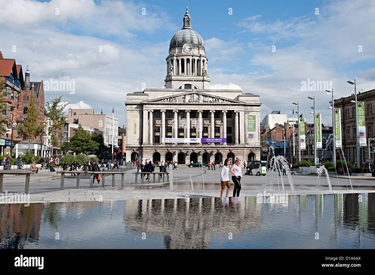 nottingham market square with council house and new redevelopment pool ...