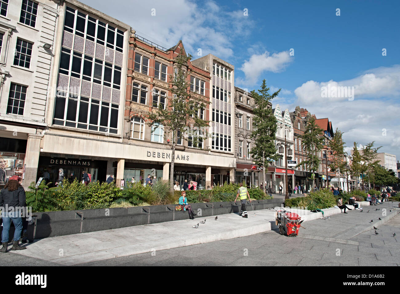 Long row west Nottingham market square shops Stock Photo - Alamy