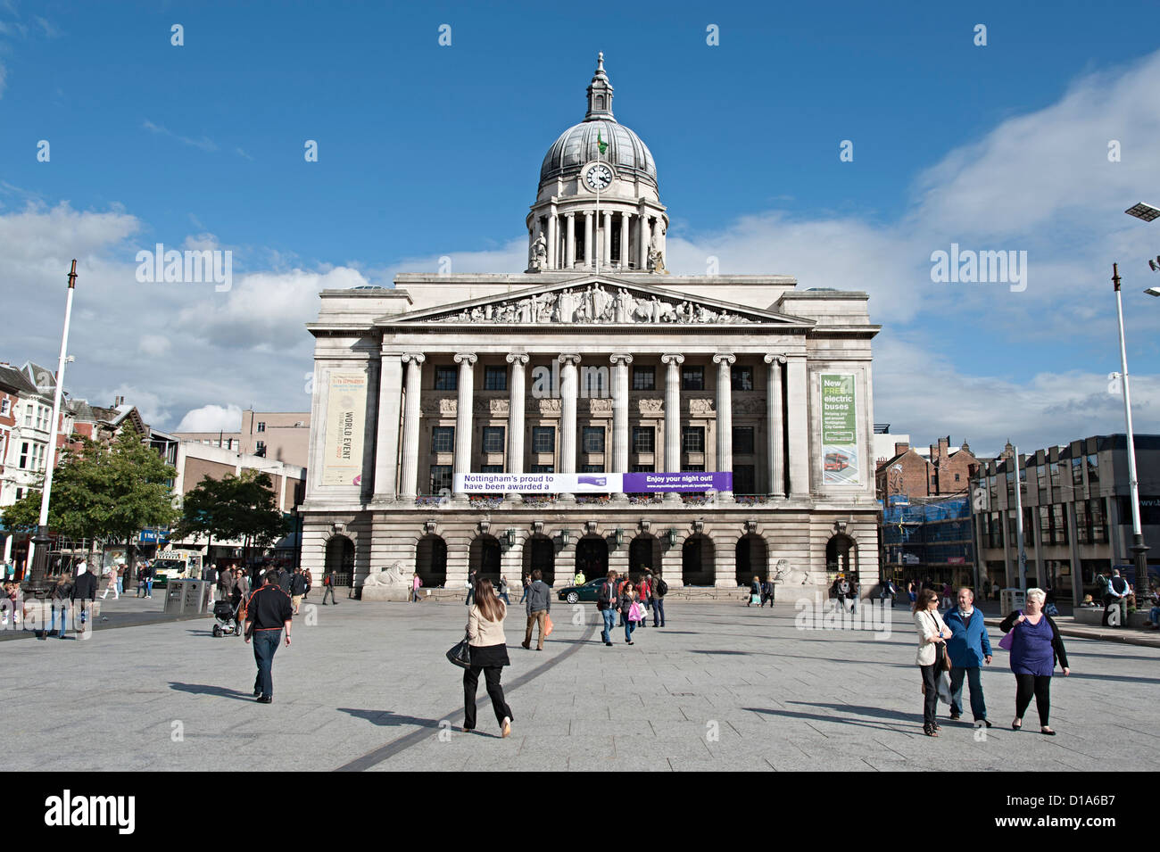nottingham market square with council house and new redevelopment pool ...