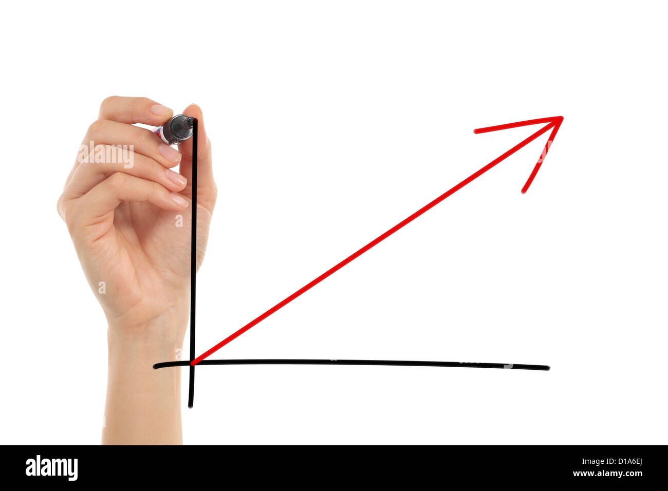 Woman hand drawing a growth graphic in the air with a marker with a ...