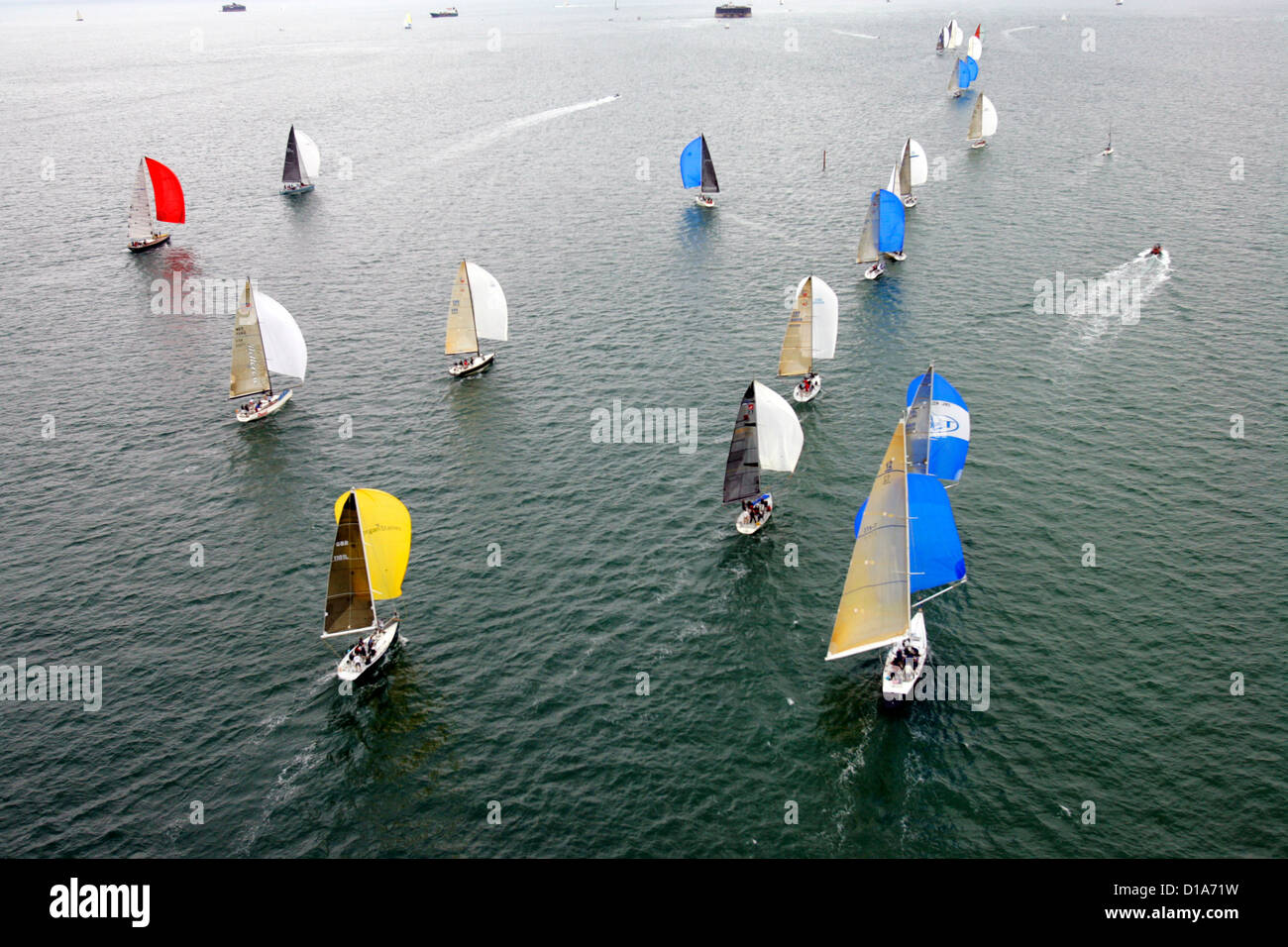 Cowes week sailing isle of wight england spinnaker run hi-res stock ...