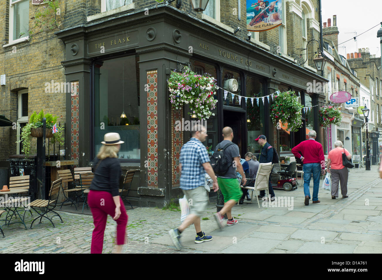 People outside Youngs Pub, Flask Walk, Hampstead Village, North West ...