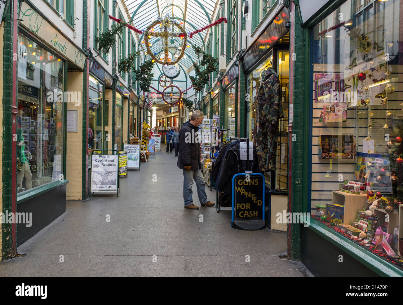 Okehampton Devon England. December 9th 2012. Victorian Shopping Arcade ...