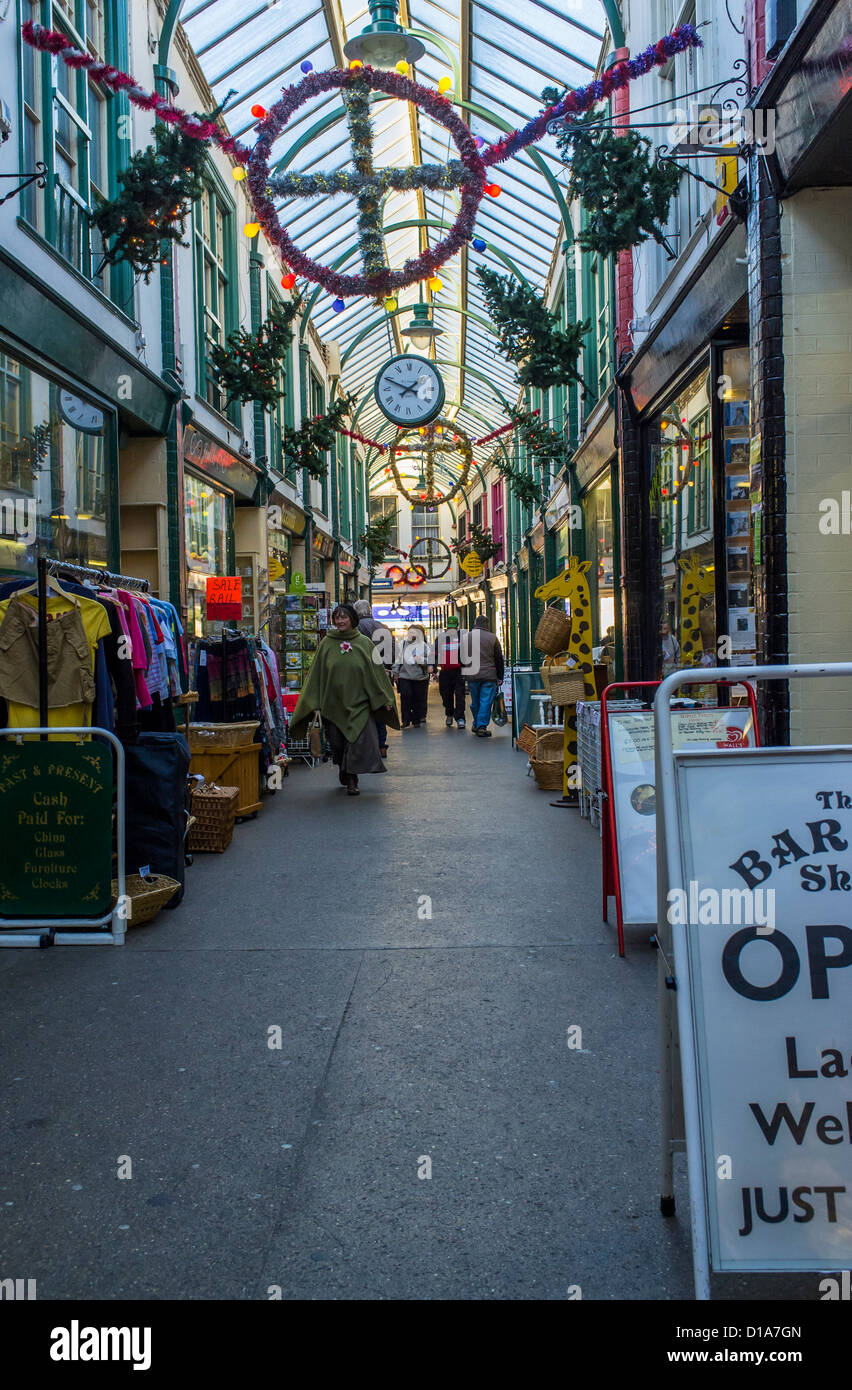 Okehampton Devon England. December 9th 2012. Victorian Shopping Arcade ...