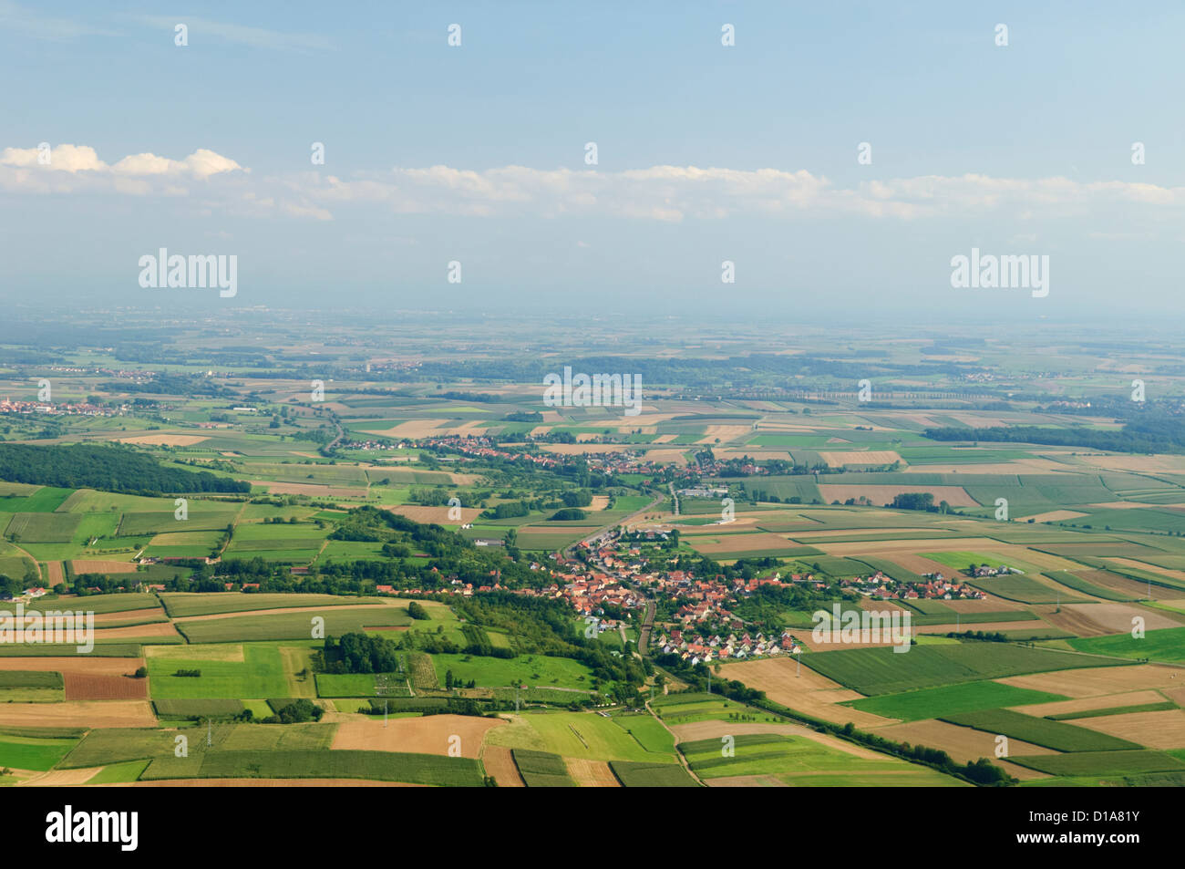 Aerial view of Alsace north plain, village of Ettendorf, Bas-Rhin ...