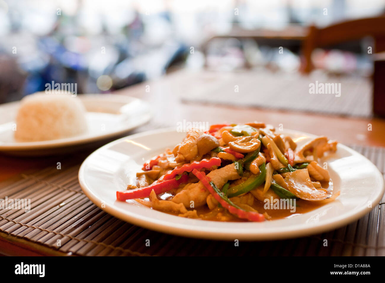Spicy Thai chicken and rice, Pattaya Stock Photo - Alamy