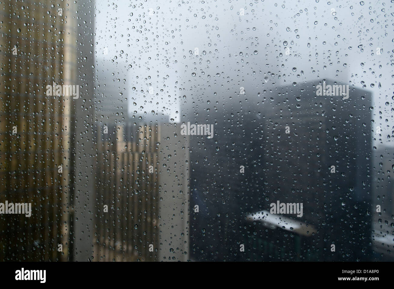 Downtown Toronto view. Rainy weather. Rain drops on the window Stock ...
