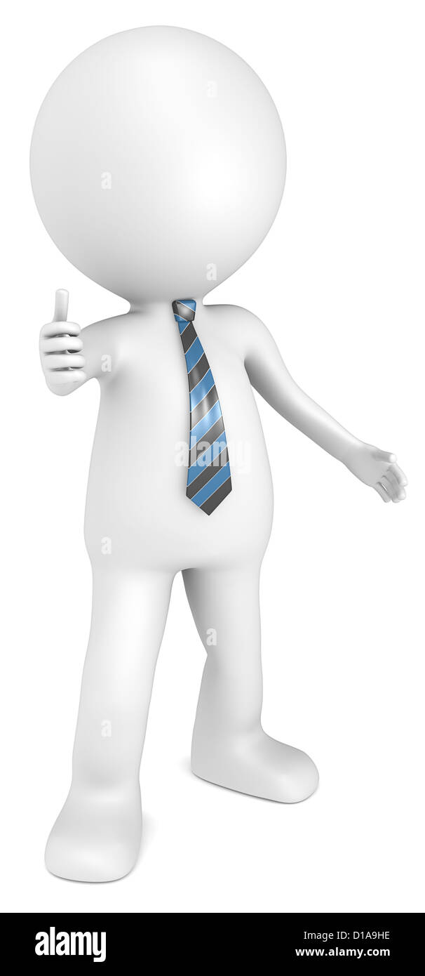 3D little human character The Boss showing thumbs up. Blue and Black ...