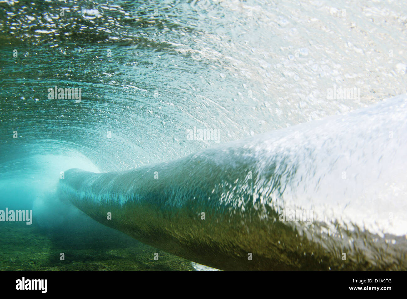 Hawaii, Long Blue Curl Of A Wave From Underwater Stock Photo - Alamy