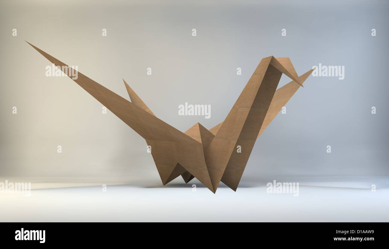 Brown origami bird against white, clipping path Stock Photo - Alamy