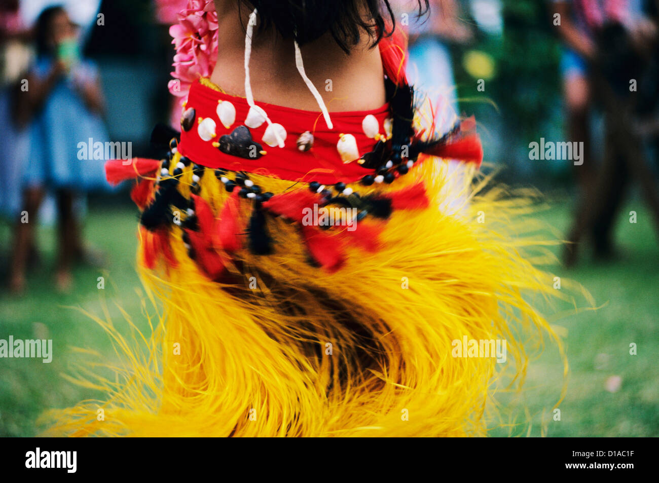 Cook Islands, Back View Of Hula Dancer Swinging Skirt Stock Photo - Alamy
