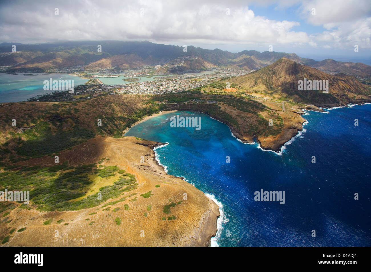 Hawaii, Oahu, Hawaii Kai, Aerial Of Hanauma Bay, Koko Head Crater In ...