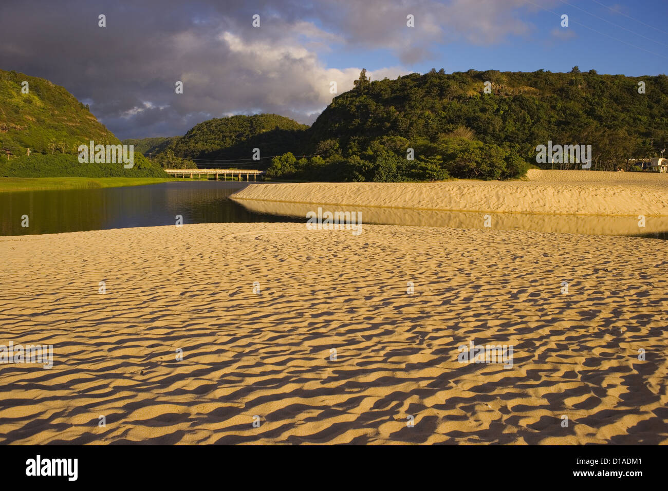 Hawaii, Oahu, North Shore, Waimea Bay, View From Beach Of Valley, River ...