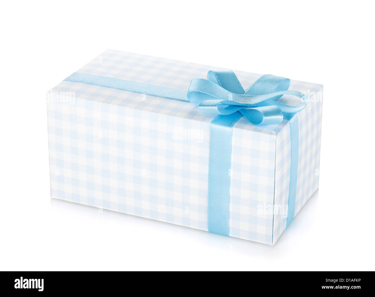 Blue gift box with ribbon and bow. Isolated on white background Stock ...
