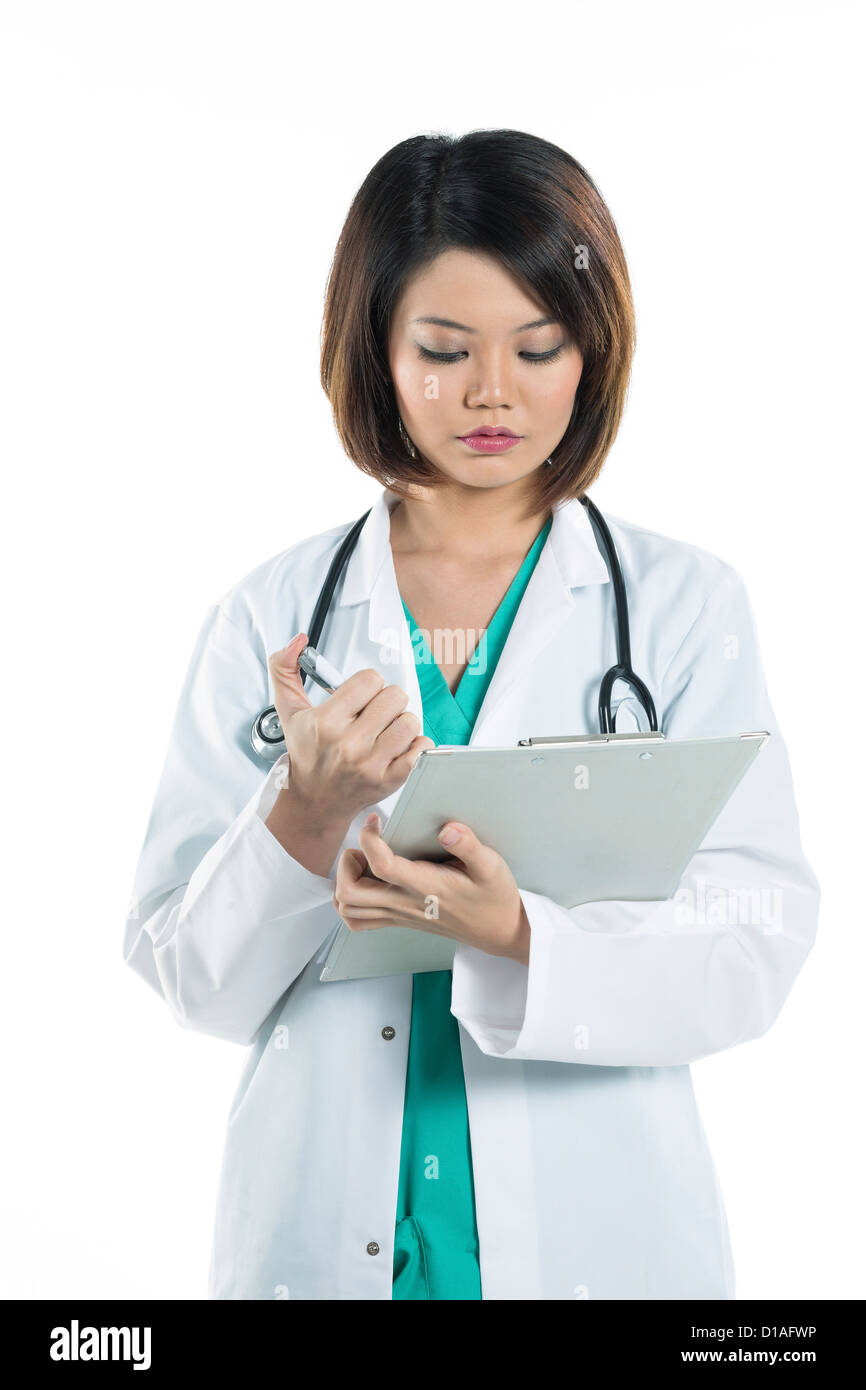 Portrait of a cute Female Chinese doctor wearing a medical clothing ...