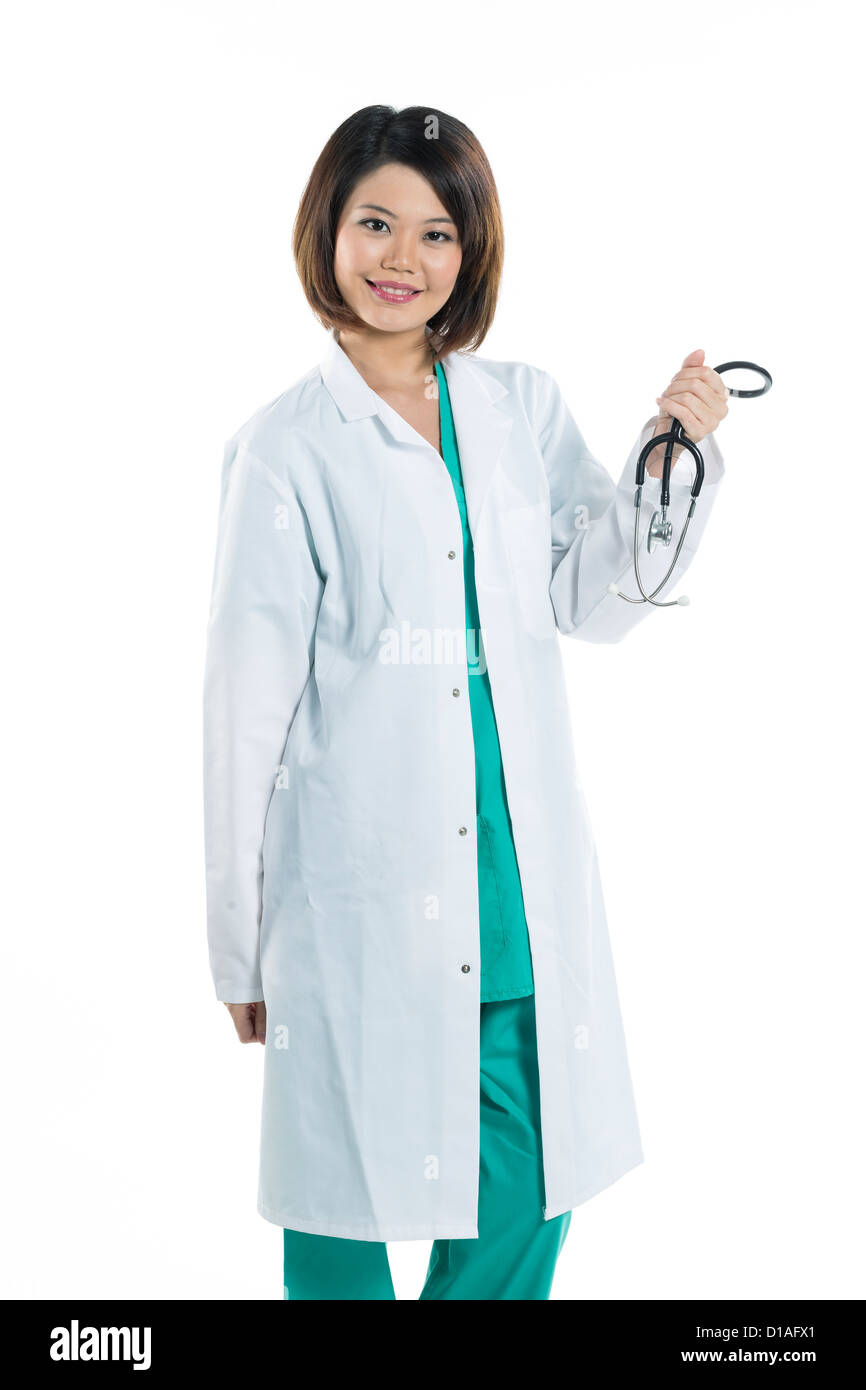 Portrait of a cute Female Chinese doctor wearing a medical clothing ...