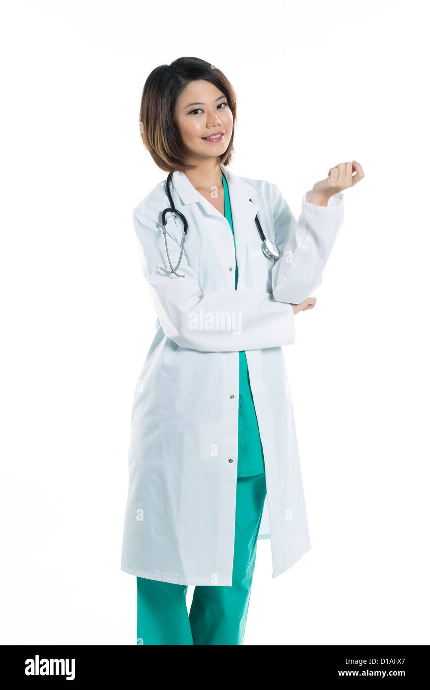 Portrait of a cute Female Chinese doctor wearing a medical clothing ...