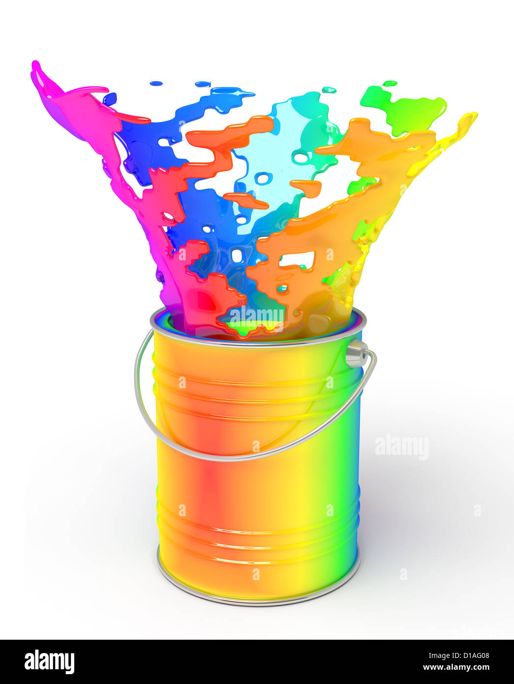 Rainbow paint splashing out of can Stock Photo - Alamy