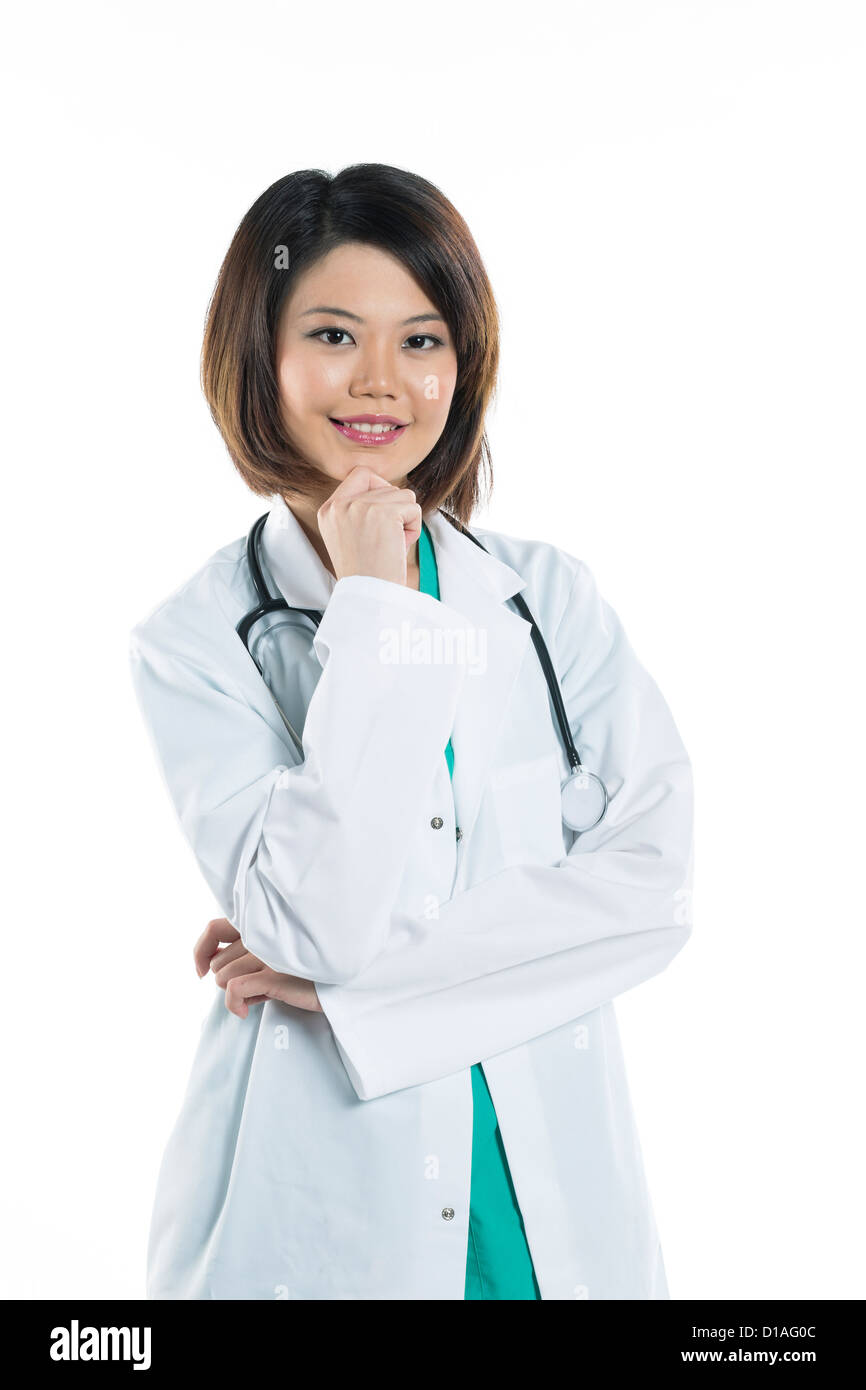 Portrait of a cute Female Chinese doctor wearing a medical clothing ...