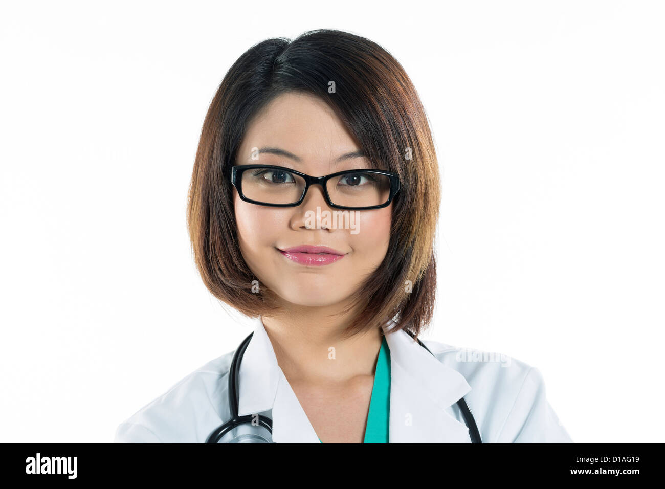 Portrait of a cute Female Chinese doctor wearing a medical clothing ...