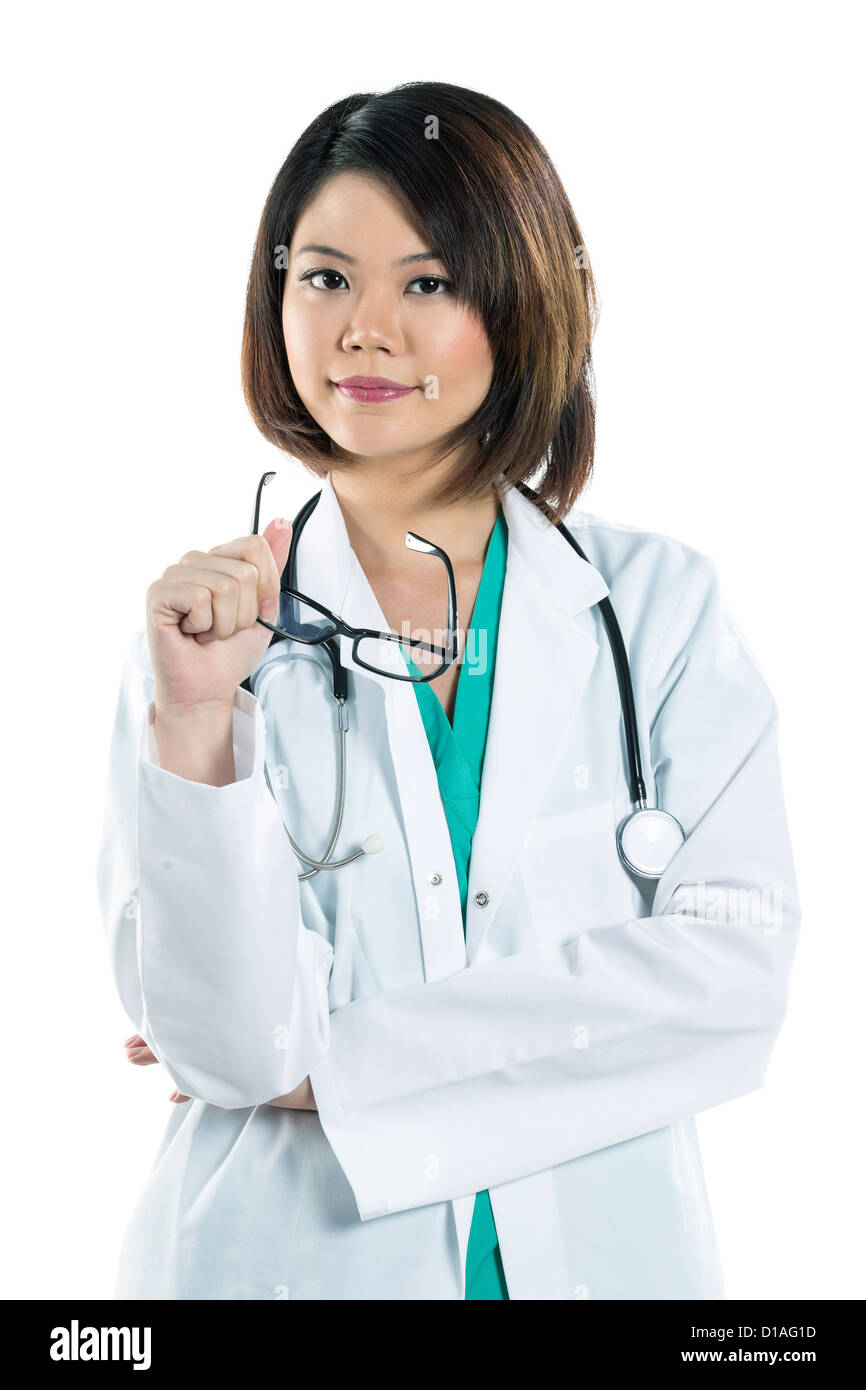 Portrait of a cute Female Chinese doctor wearing a medical clothing ...