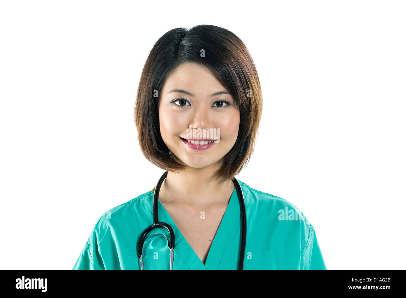 Portrait of a cute Female Chinese doctor wearing a medical clothing ...