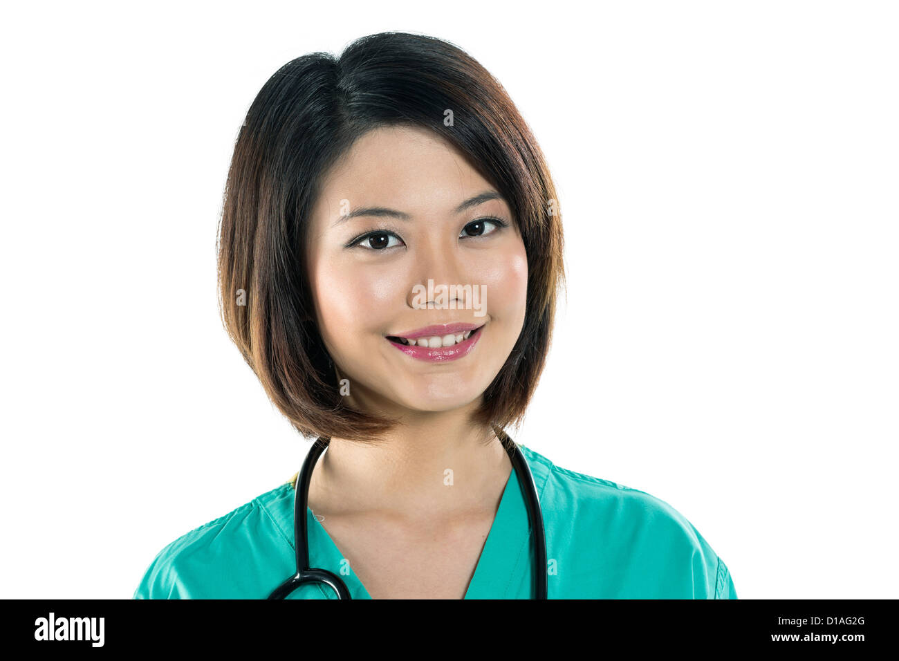 Portrait of a cute Female Chinese doctor wearing a medical clothing ...