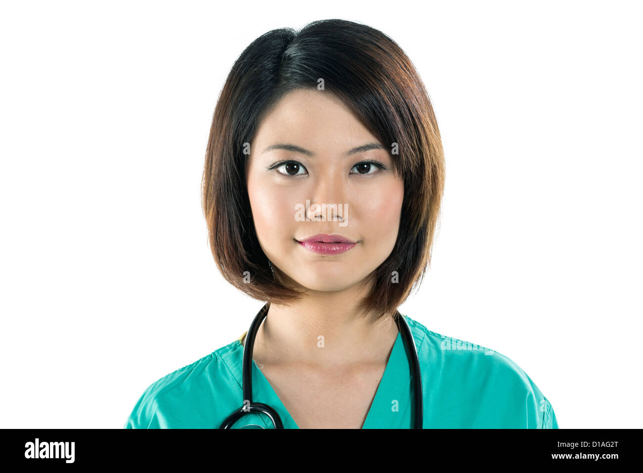 Portrait of a cute Female Chinese doctor wearing a medical clothing ...