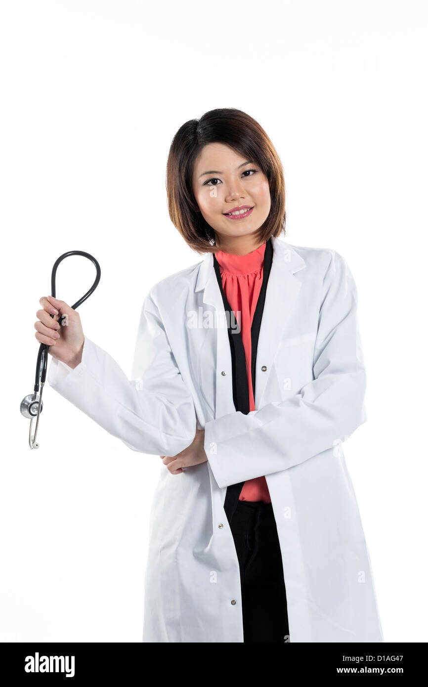 Portrait of a cute Female Chinese doctor wearing a medical clothing ...
