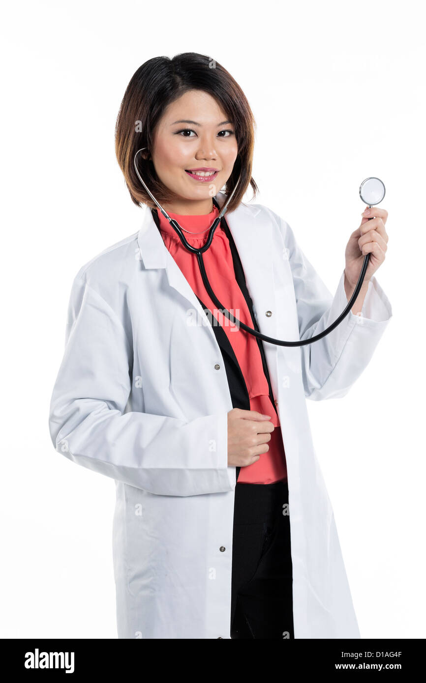 Portrait of a cute Female Chinese doctor wearing a medical clothing ...