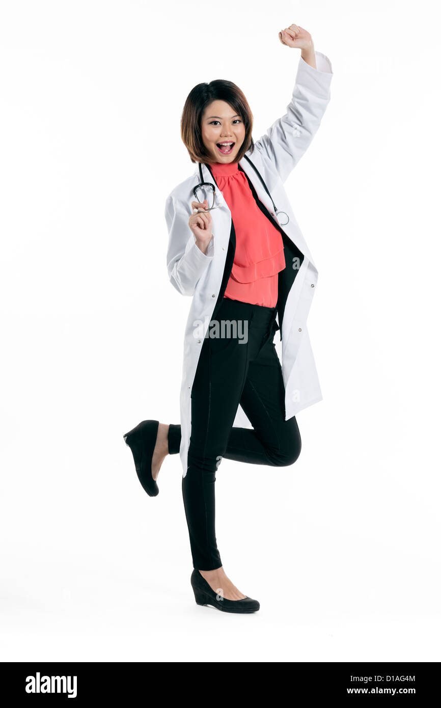 Portrait of a cute Female Chinese doctor wearing a medical clothing ...