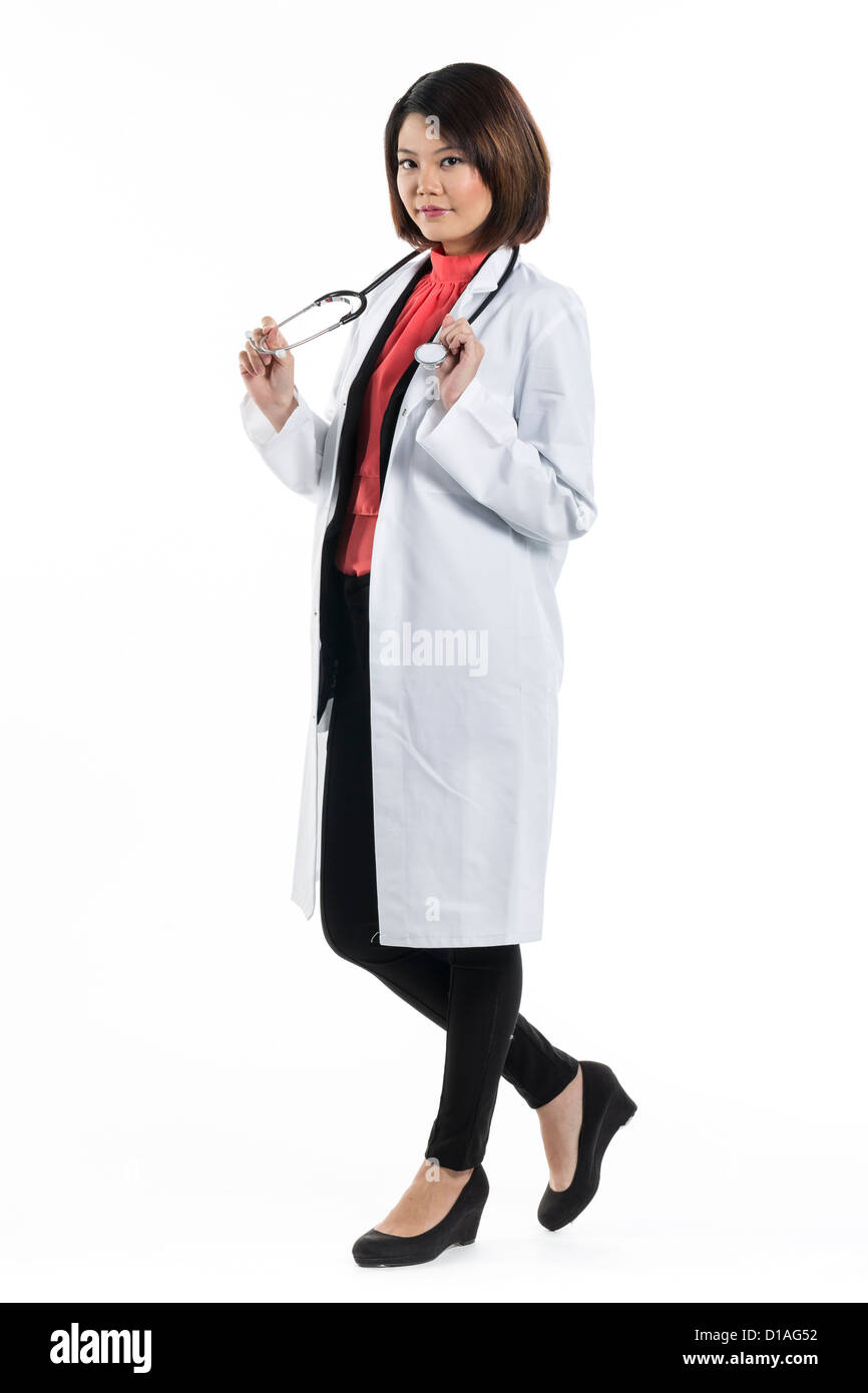 Portrait of a cute Female Chinese doctor wearing a medical clothing ...
